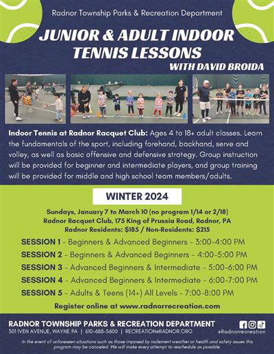 Radnor Township Parks & Recreation: Tennis - David Broida Indoor Winter ...